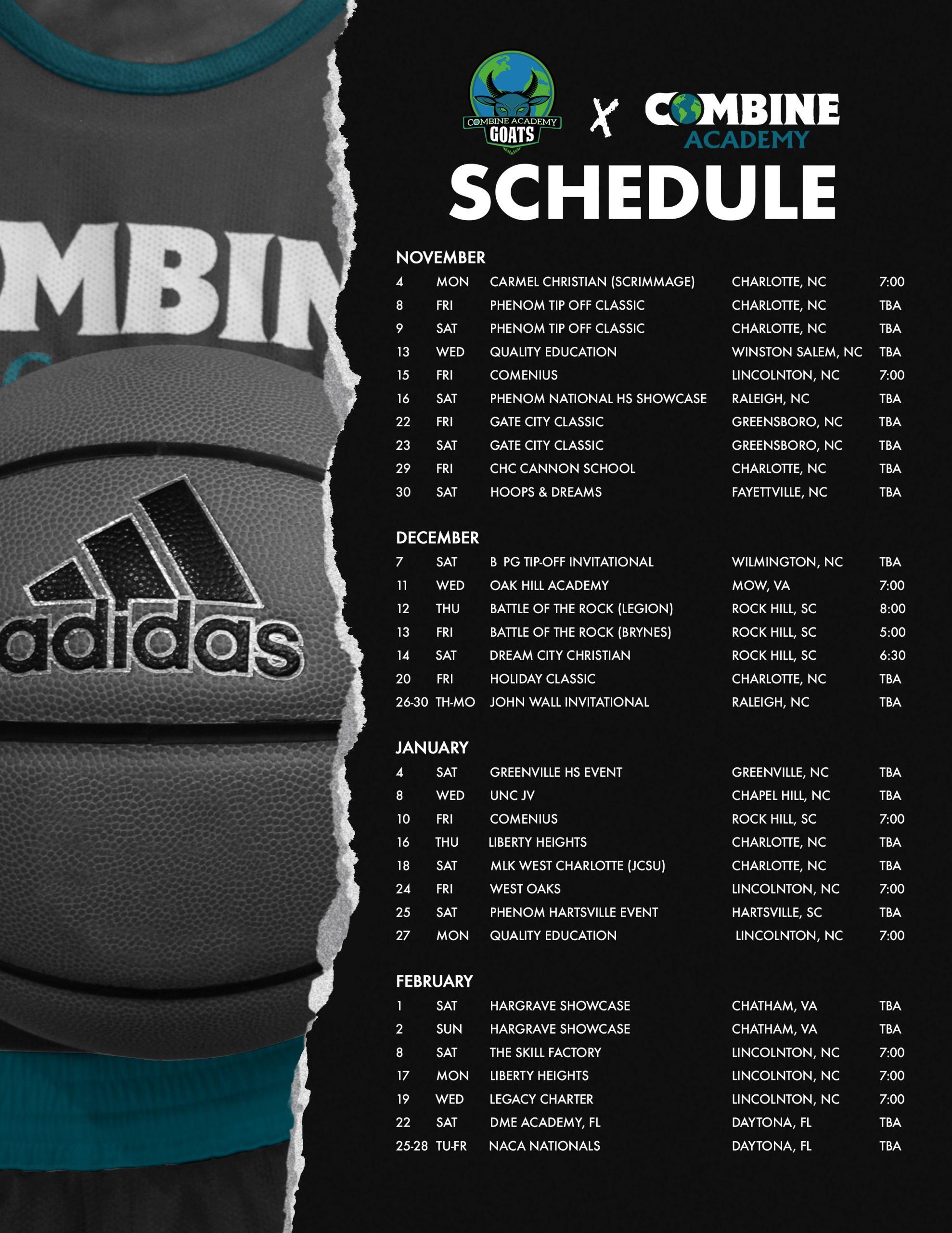 Boys's HS Basketball Schedule - Combine Academy