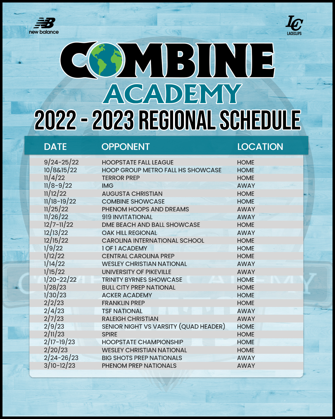 Boys's HS Basketball Schedule - Combine Academy